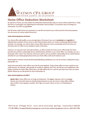 Fillable Online Home Office Deduction Worksheet - Watson CPA Group Fax ...