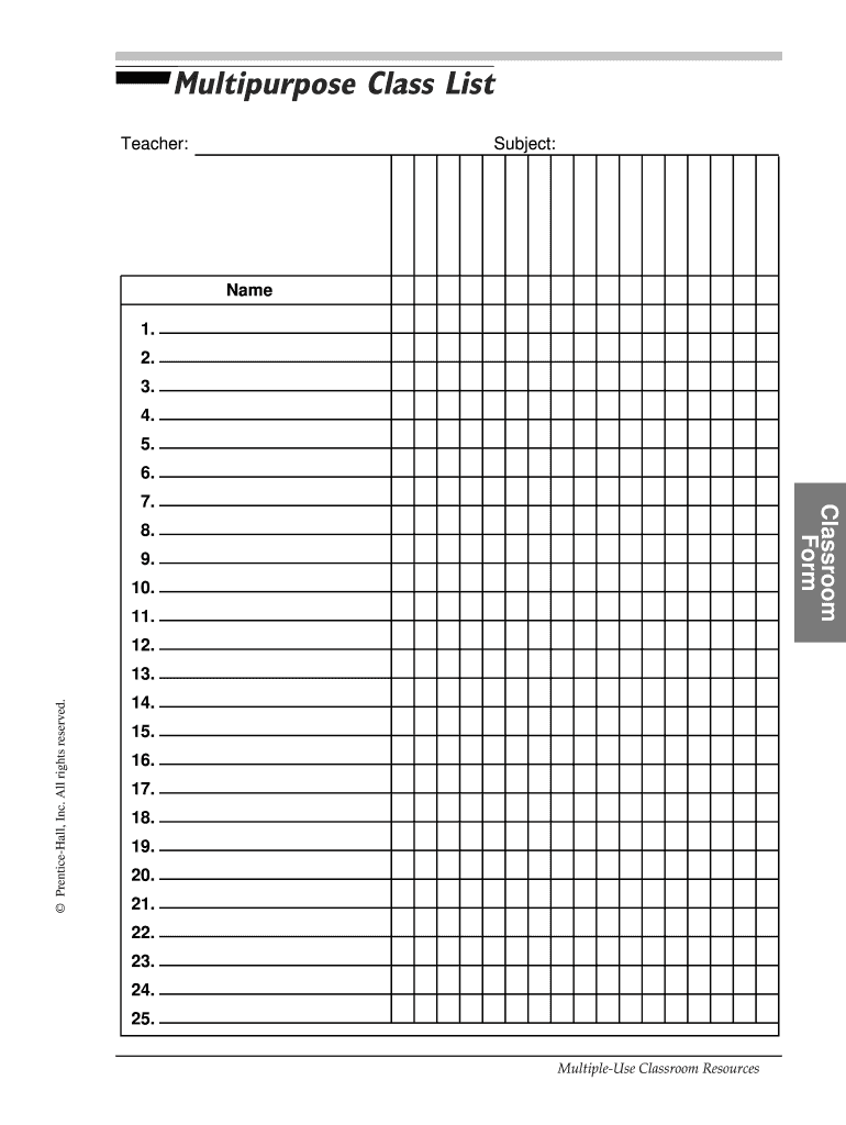 Free Printable Class List Forms Printable Forms Free Online
