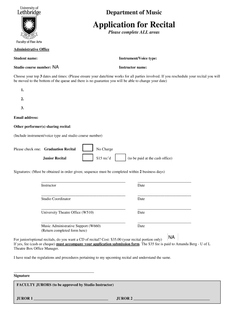 Fillable Online uleth Please complete ALL areas - University of Fax ...