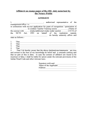 Fillable Online Affidavit on stamp paper of Rs100- duly notarised by ...