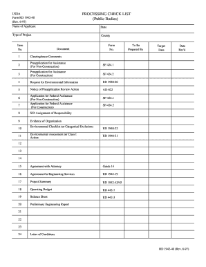 Fillable Online forms sc egov usda USDA PROCESSING CHECK LIST Form RD ...