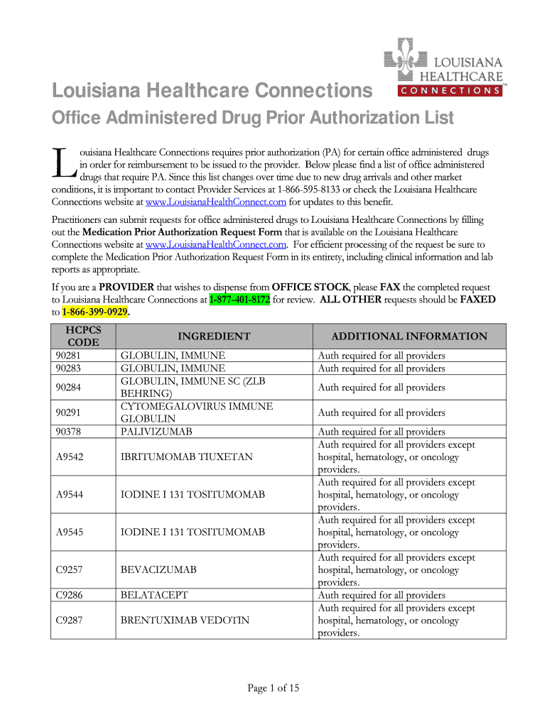 Fillable Online LA Office Administered Drug Prior Authorization ...