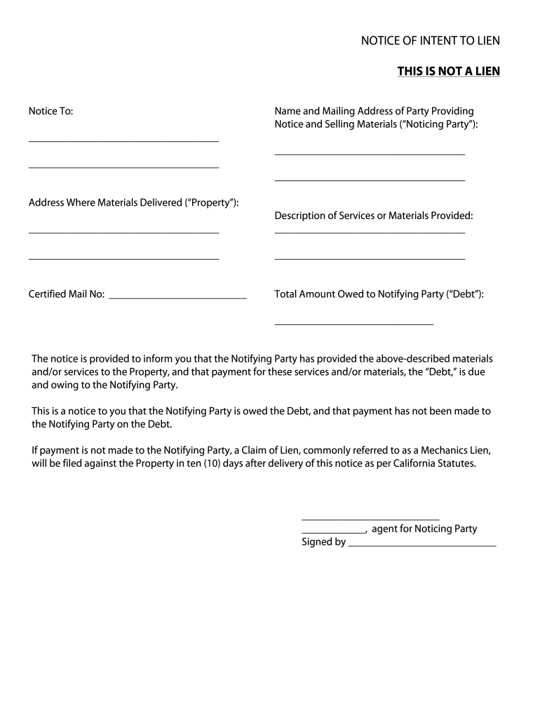 Ca Intent Lien Form Fill Online Printable Fillable Blank PdfFiller