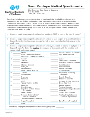 Fillable Online Group Employer Medical Questionnaire Fax Email Print ...