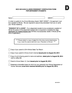 Fillable Online iecc ILLINOIS RESIDENCY VERIFICATION FORM - iecc Fax ...