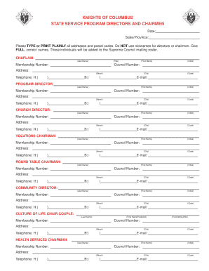 Fillable Online kofc Knights of columbus state service program ...