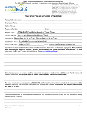 Fillable Online TEMPORARY FOOD SERVICES APPLICATION - Connect Show Fax ...