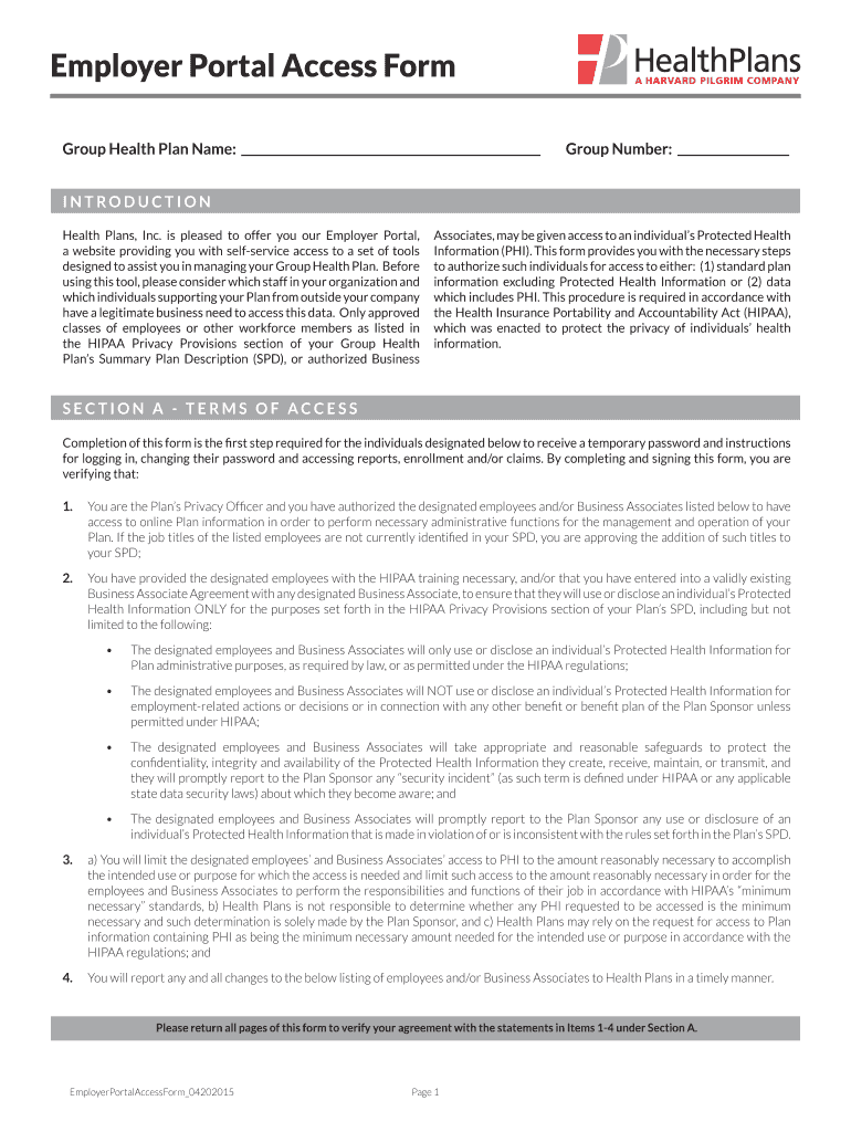 Fillable Online Employer Portal Access Form - Health Plans Inc. Fax ...