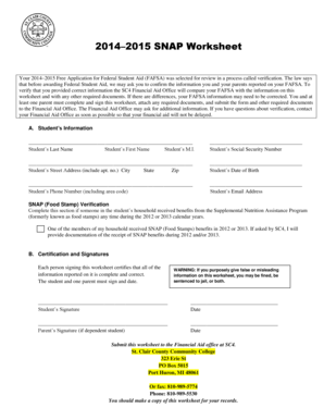 Fillable Online sc4 2014 2015 SNAP Worksheet Your 2014 2015 Free ...