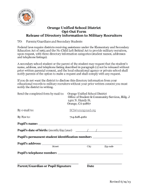 Fillable Online orangeusd k12 ca Military Opt-Out Form - Orange Unified ...