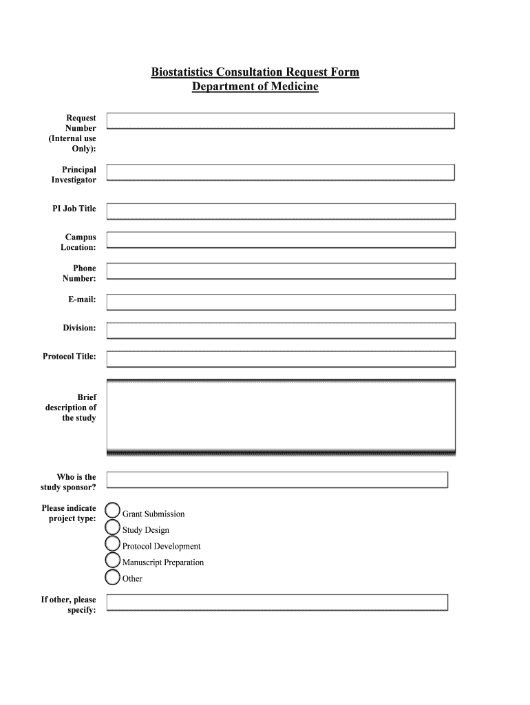 Fillable Online einstein yu Biostatistics Consultation Request Form Department of Medicine Fax ...