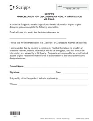 Fillable Online scripps SCRIPPS AUTHORIZATION FOR DISCLOSURE OF HEALTH ...