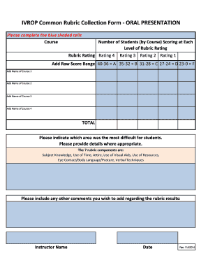 Fillable Online ivrop Oral Presentation Common Rubric Collection Form ...