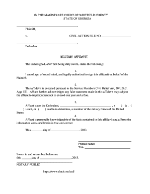 Fillable Online MILITARY AFFIDAVIT - Whitfield County Georgia Fax Email ...