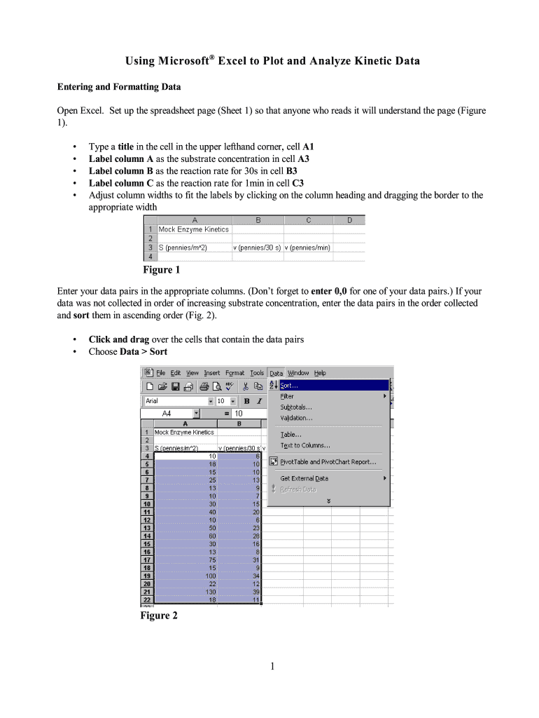 Fillable Online Using Microsoft Excel to Plot and Analyze Kinetic Data Fax Email Print - pdfFiller