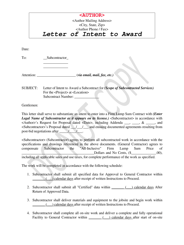 Letter Of Intent For Construction Project Pdf Fill Online Printable 