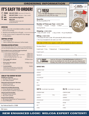 Fillable Online welcoa ORDERING INFORMATION IT?S EASY TO ORDER! YES! - welcoa Fax Email Print ...