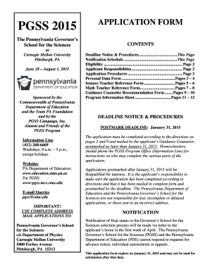 Fillable Online sciences pa-gov-schools PGSS 2015 Application.pdf ...