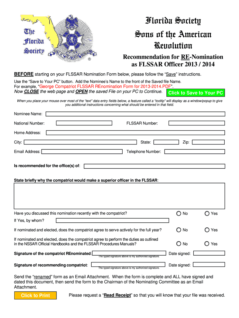 Fillable Online flssar Recommendation for RE-Nomination Fax Email Print ...