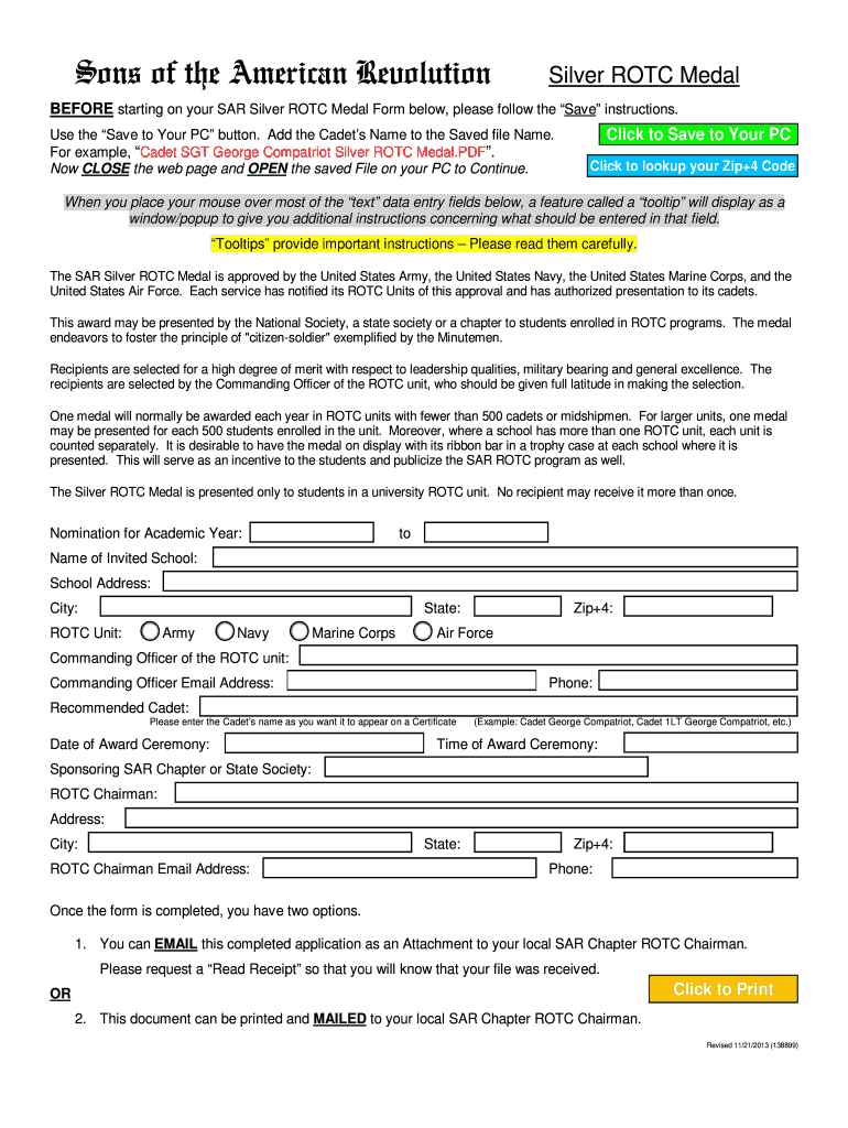 Fillable Online flssar Silver ROTC Medal Fax Email Print - pdfFiller