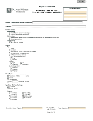 Fillable Online sw NEPHROLOGY ACUTE DIALYSIS HOSPITAL ORDERS - sw Fax ...
