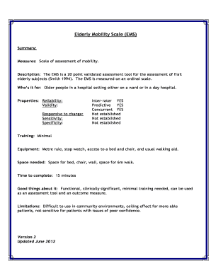 Fillable Online Elderly Mobility Scale (EMS) Fax Email Print - pdfFiller