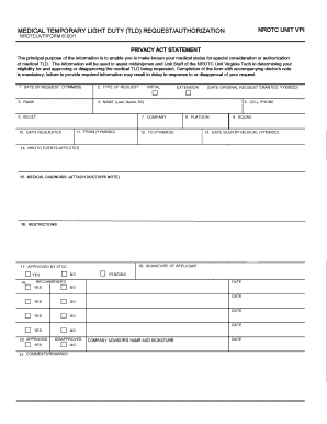 Fillable Online usnavy vt MEDICAL TEMPORARY LIGHT DUTY TLD Fax Email ...