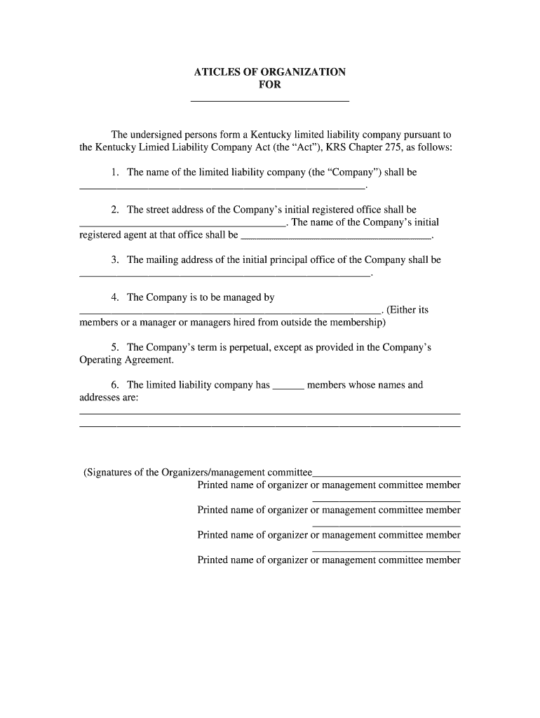 Fillable Online LLC Article of Organization Incorporation template Fax ...