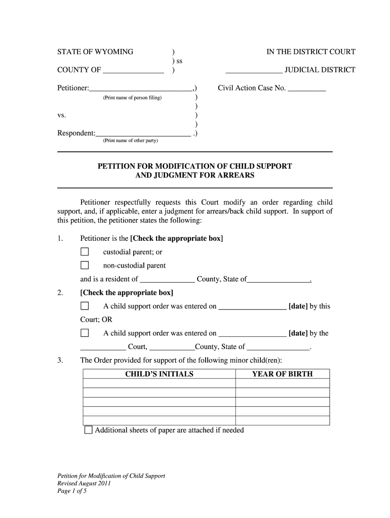 Fillable Online lawyoming PETITION FOR MODIFICATION OF CHILD SUPPORT ... Fillable Online lawyoming PETITION FOR MODIFICATION OF CHILD SUPPORT ...