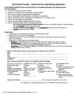 Fillable Online Standard Credentialing Application Form - Sunflower ...