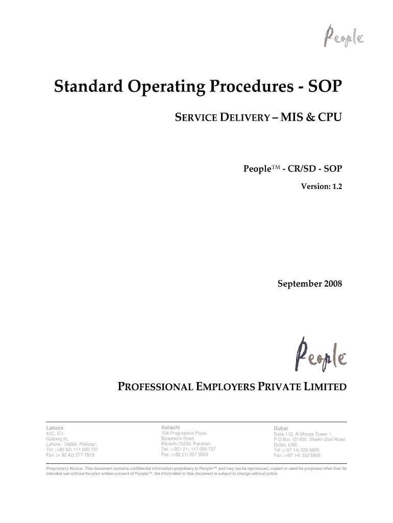 Fillable Online Standard Operating Procedures - SOP - People Fax Email ...