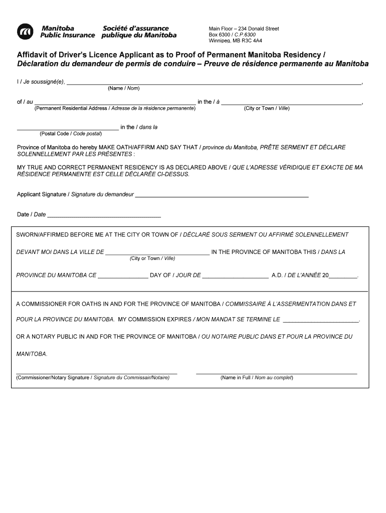 Fillable Online Affidavit - Proof of Residency - Rempel Insurance Fax ...