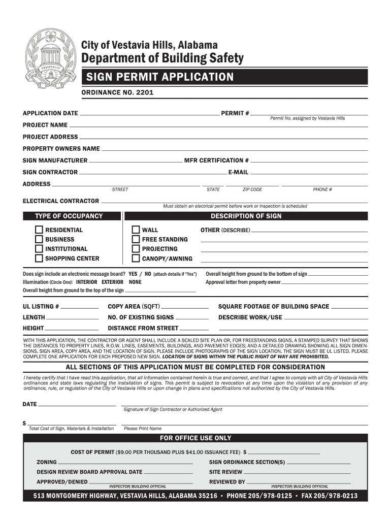Fillable Online Sign Permit Application_10-28-13.ai - Vestavia Hills Fax Email Print - pdfFiller