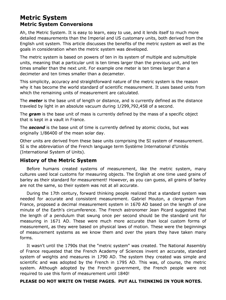 Fillable Online Metric System Conversions Fax Email Print - pdfFiller