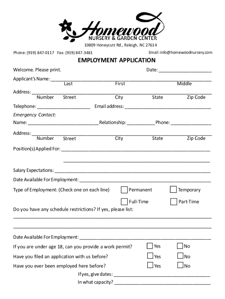 Fillable Online Homewood Employment Application Form. Employment Application Form3 Fax Email ...