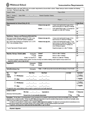 Fillable Online wildwood Immunization Form - Wildwood School - wildwood ...