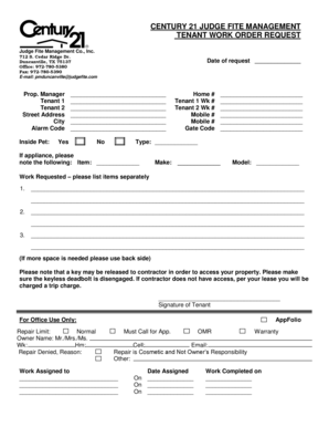 Tenant Work Order Request Form | pdfFiller