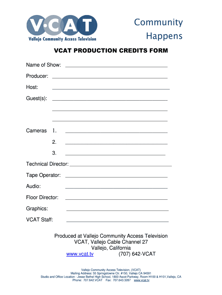 Fillable Online vcat VCAT Show Credits Form - vcat Fax Email Print ...