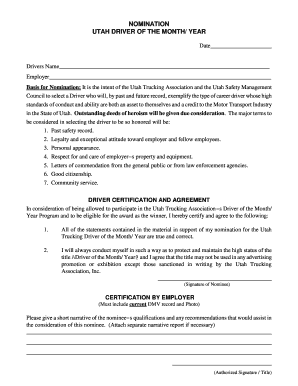 Fillable Online UTAH DRIVER OF THE MONTH YEAR Fax Email Print - pdfFiller