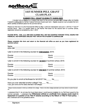 Fillable Online nemcc FA-2015 SUMMER PELL GRANT CLASS PLAN.doc - nemcc ...