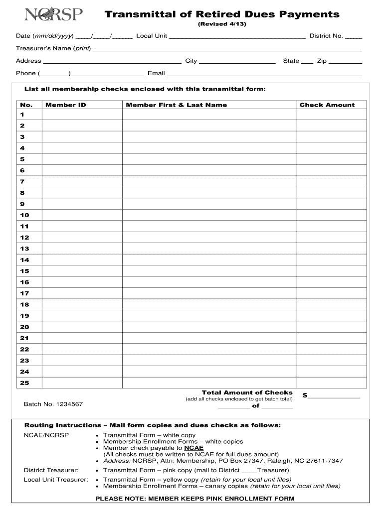 Fillable Online ncrsp Transmittal Form white copy Fax Email Print ...