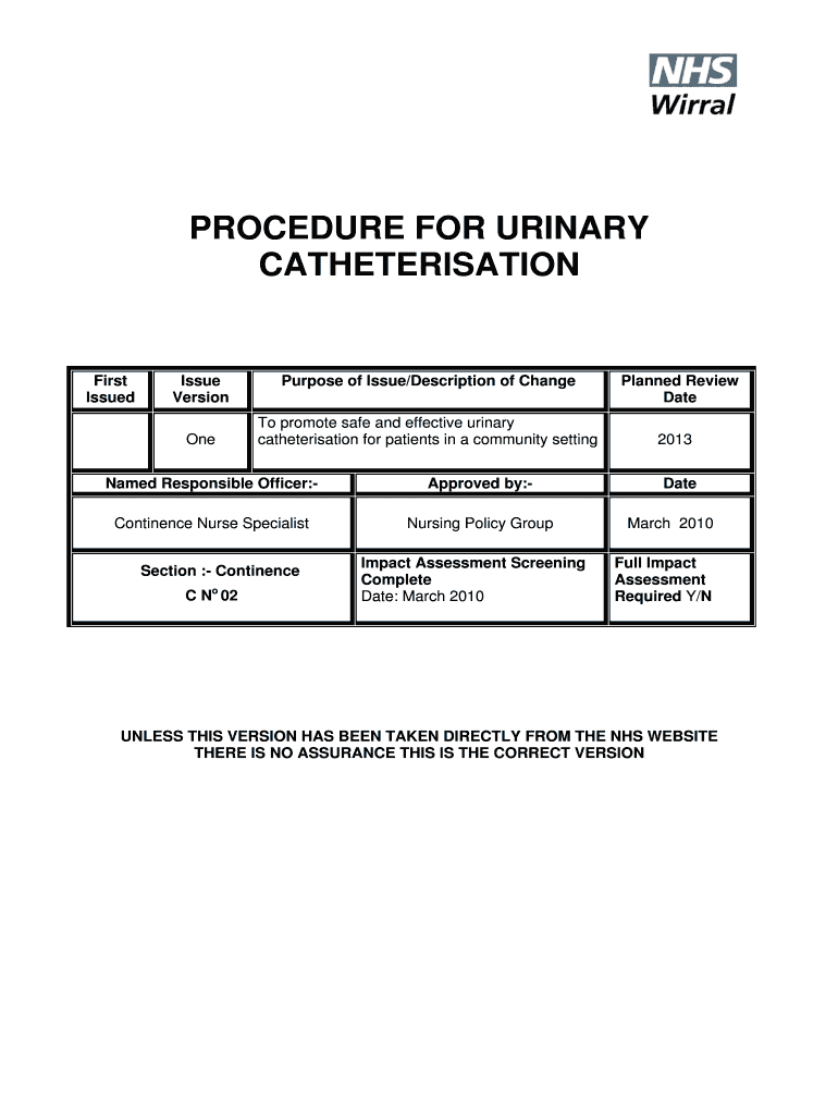Fillable Online PROCEDURE FOR URINARY Fax Email Print - pdfFiller