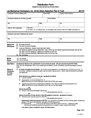 Fillable Online Distribution Form - Lee Mechanical Contractors Fax ...