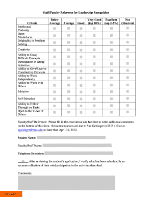 Fillable Online racc Please rank the student according to the criteria ...