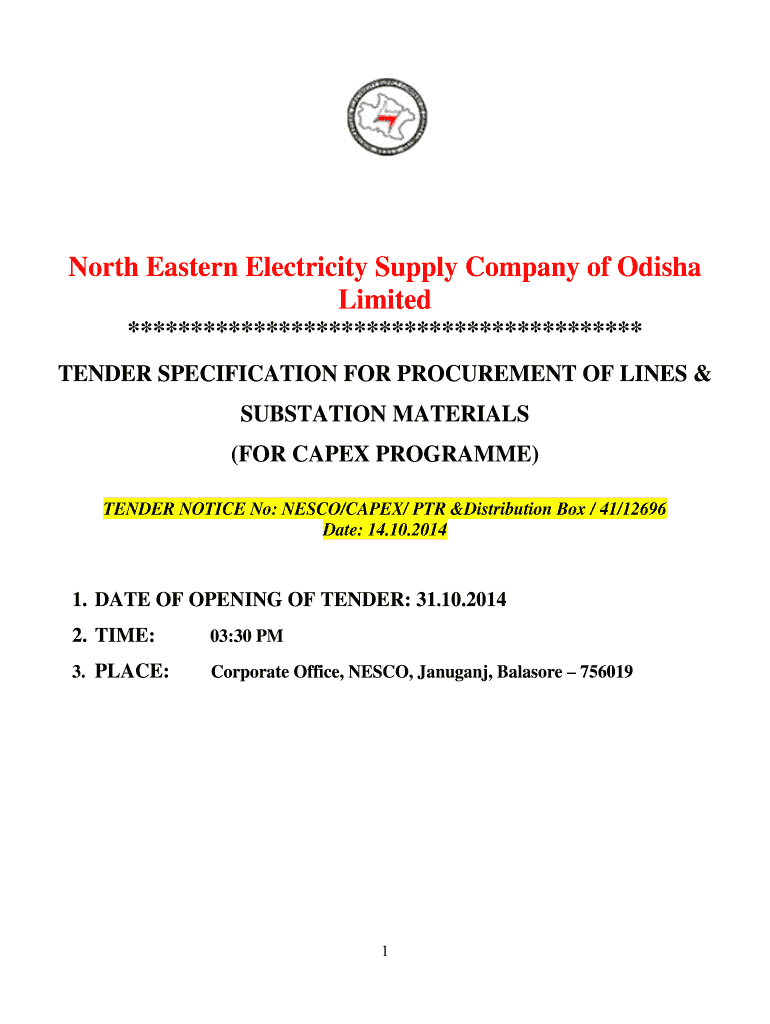 Fillable Online TENDER SPECIFICATION FOR PROCUREMENT OF LINES & Fax Email Print - pdfFiller