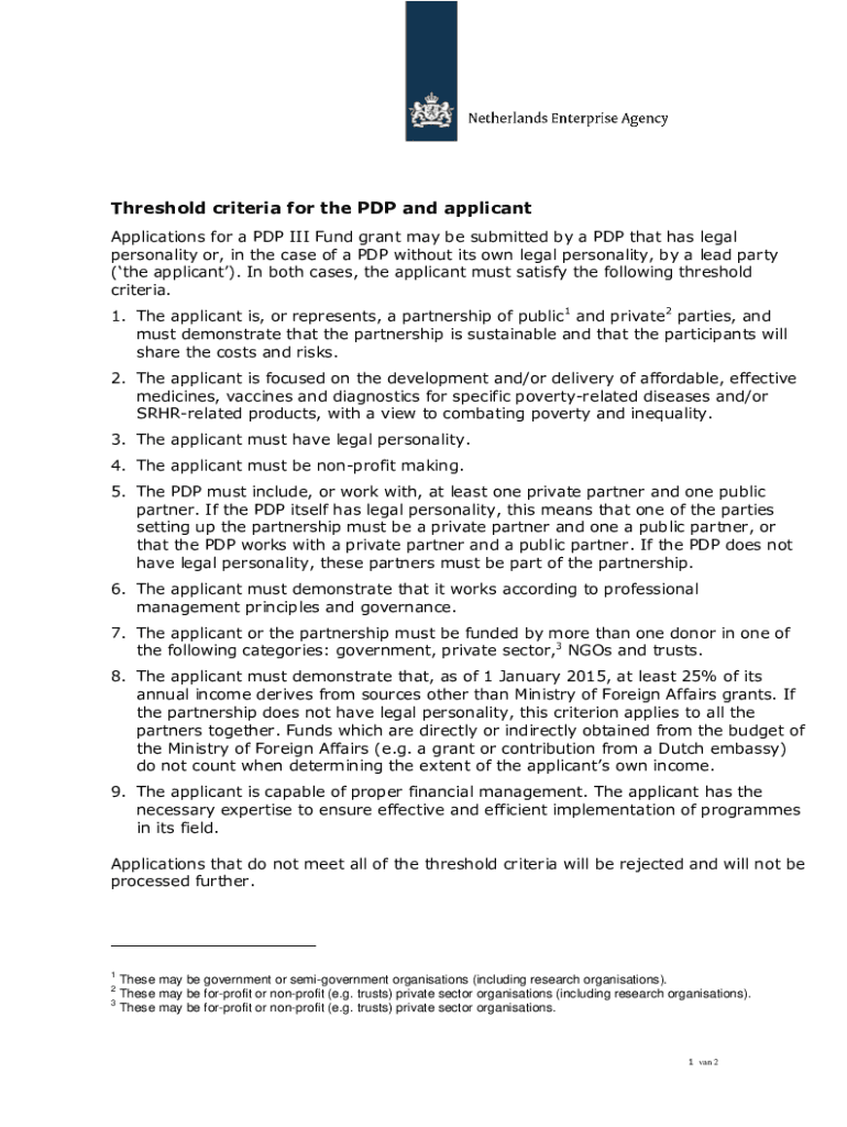 Fillable Online english rvo Threshold criteria for the PDP and ...
