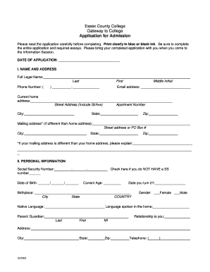 Fillable Online essex Application Form - Essex County College Fax Email ...