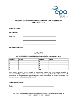 Fillable Online epa PRODUCT CERTIFICATION SERVICE SAMPLE ANALYSIS - epa ...