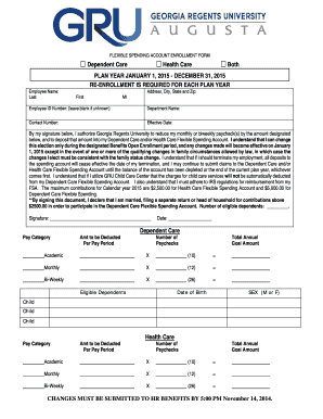Fillable Online Flexible Spending Enrollment Form - Georgia Regents ...