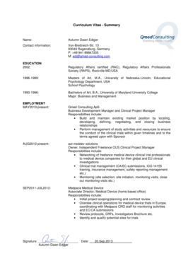 Fillable Online Curriculum Vitae - Summary - Qmed Consulting Fax Email ...